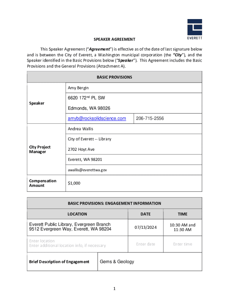 Fillable Online Speaker Agreement Fax Email Print - pdfFiller