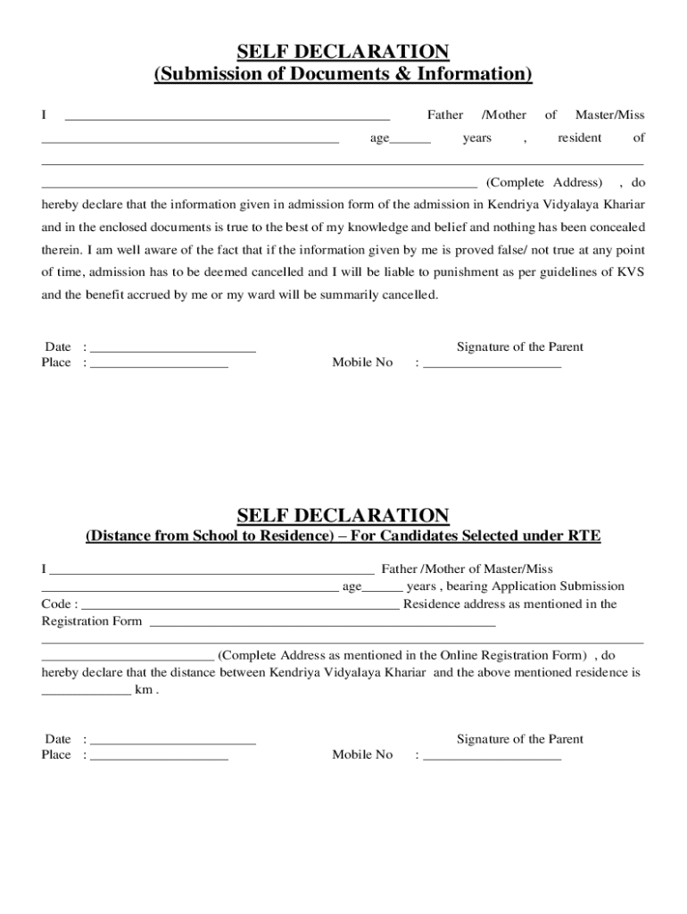 Fillable Online Self Declaration for Admission and Service Certificate Fax Email Print - pdfFiller