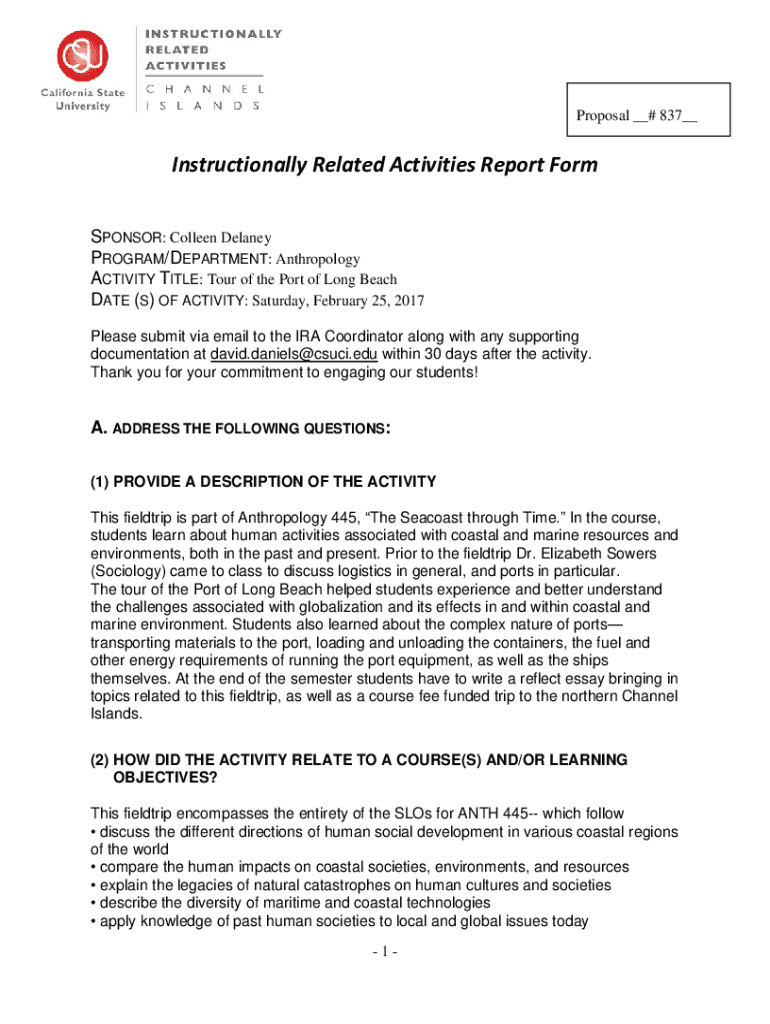 Fillable Online Instructionally Related Activities Report Fax Email ...