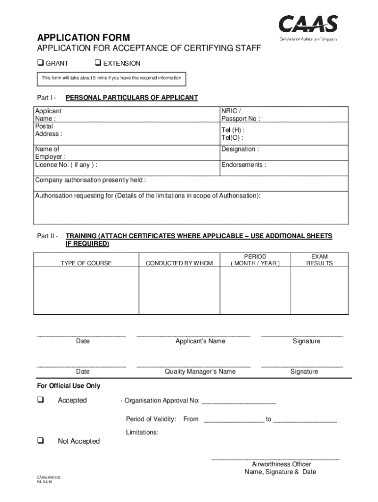 Fillable Online Application for Acceptance of Certifying Staff Grant ...