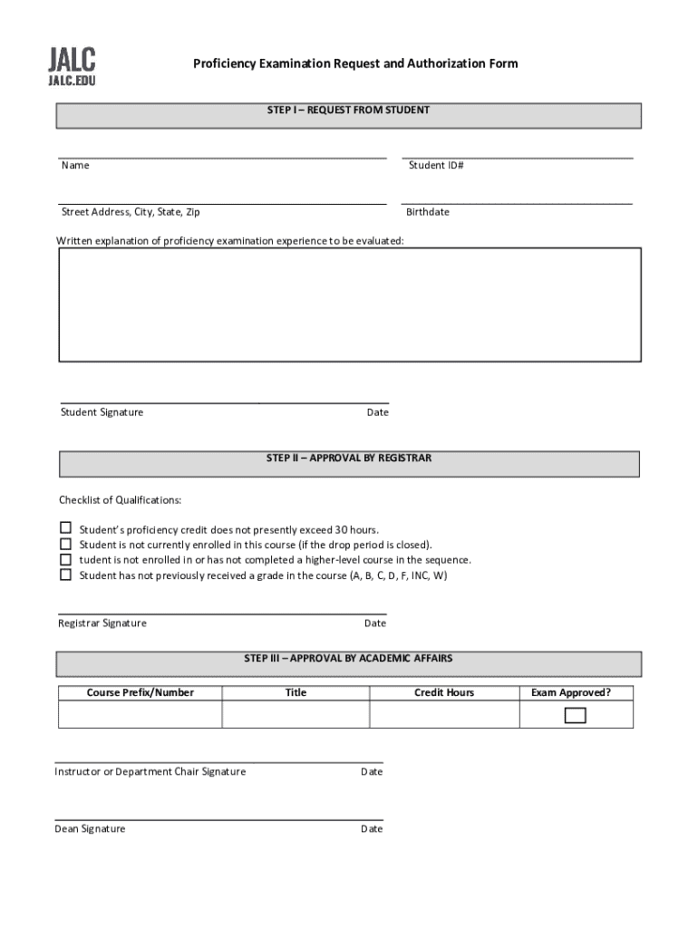 Fillable Online Proficiency Examination Request and Authorization Fax ...