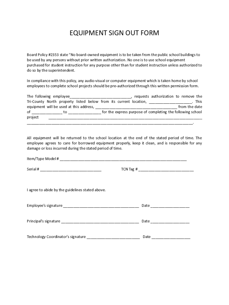 Fillable Online Equipment Sign Out Authorization Fax Email Print - pdfFiller