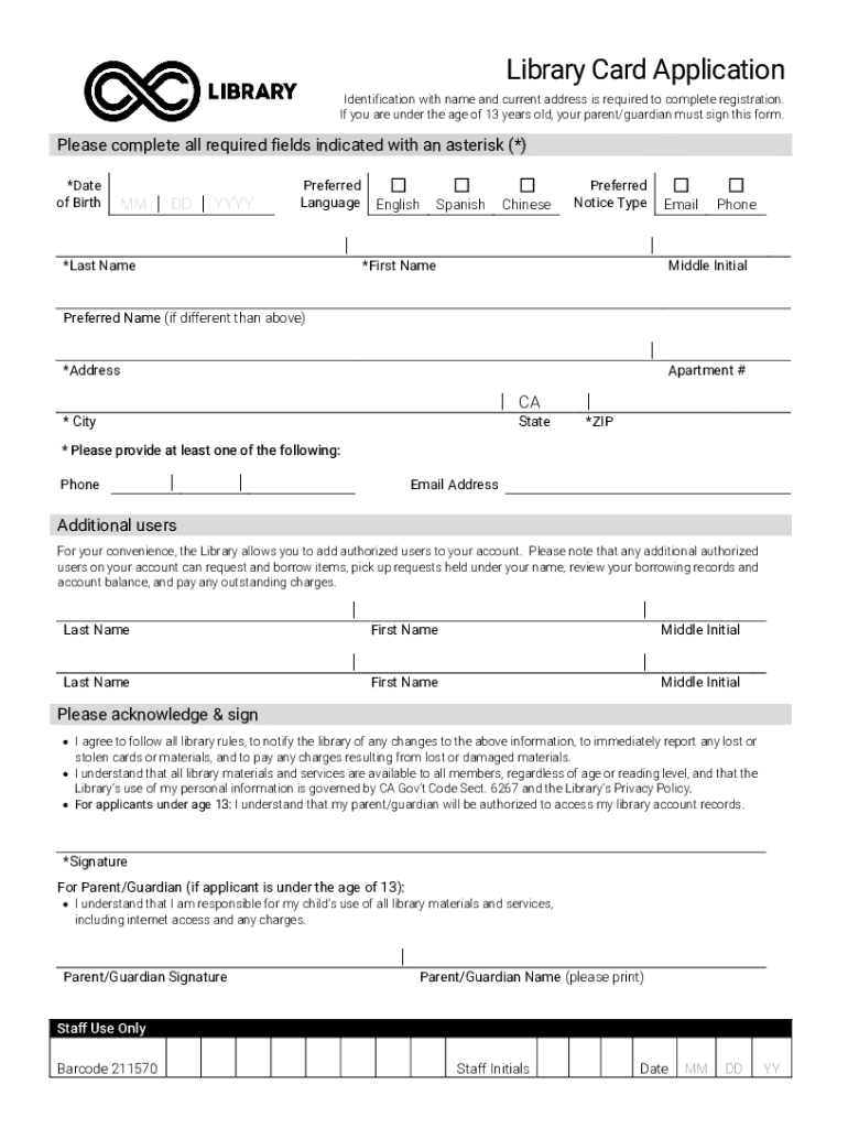Fillable Online Library Card Application Fax Email Print - pdfFiller