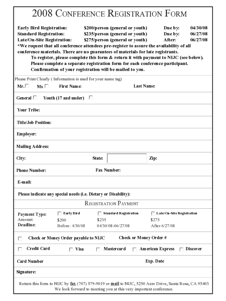 Fillable Online 2008 Conference Registration Fax Email Print - pdfFiller