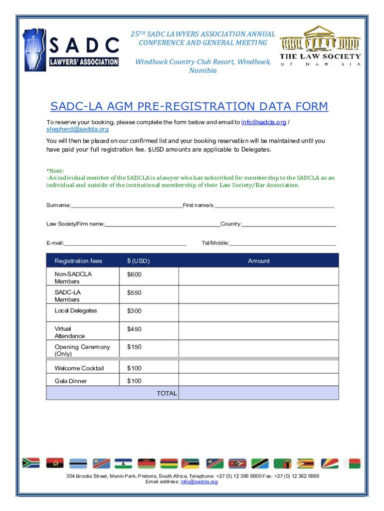 Fillable Online 25th Sadc Lawyers Association Annual Conference and General Meeting Fax Email ...