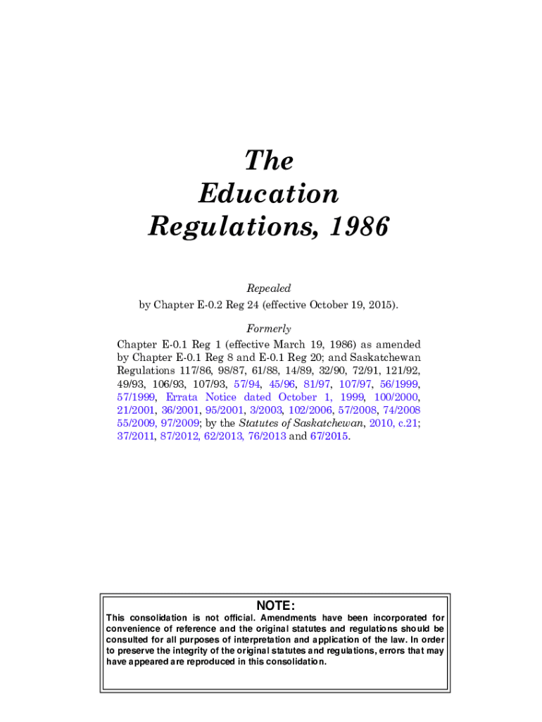 Fillable Online the Education Regulations, 1986 Fax Email Print - pdfFiller