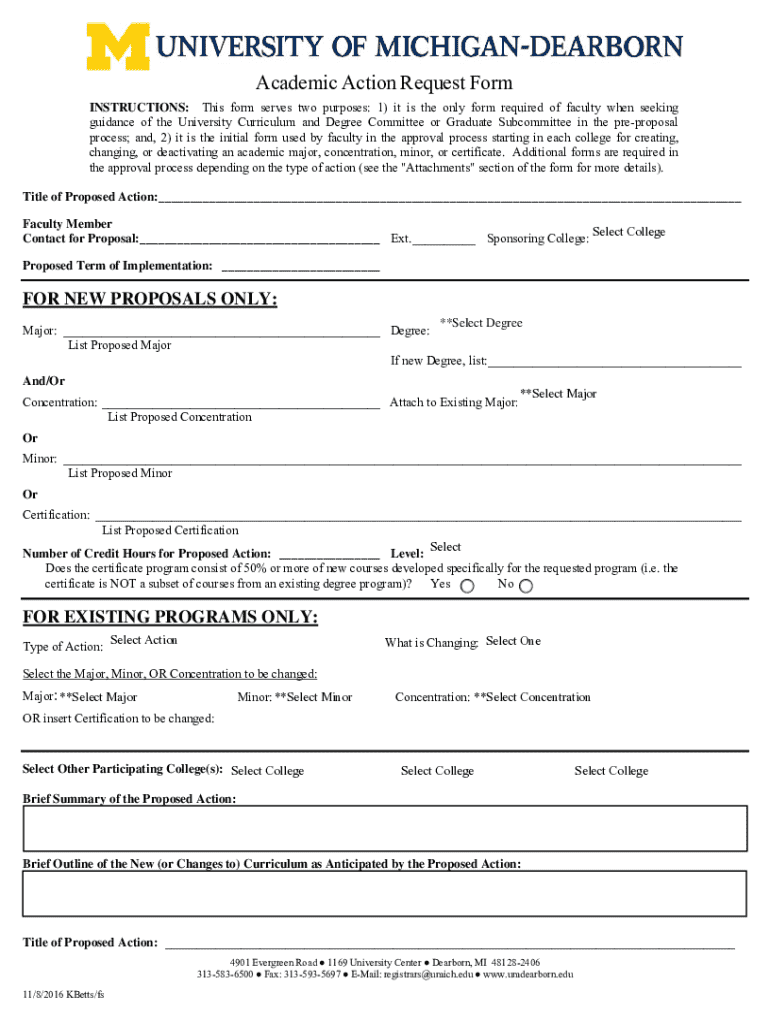 Fillable Online Academic Action Request Form Fax Email Print - pdfFiller