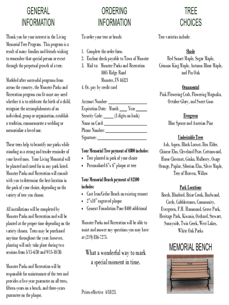 Fillable Online Living Memorial Tree Program Fax Email Print - pdfFiller