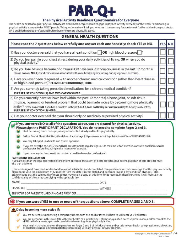 Fillable Online Physical Activity Readiness Questionnaire for Everyone ...