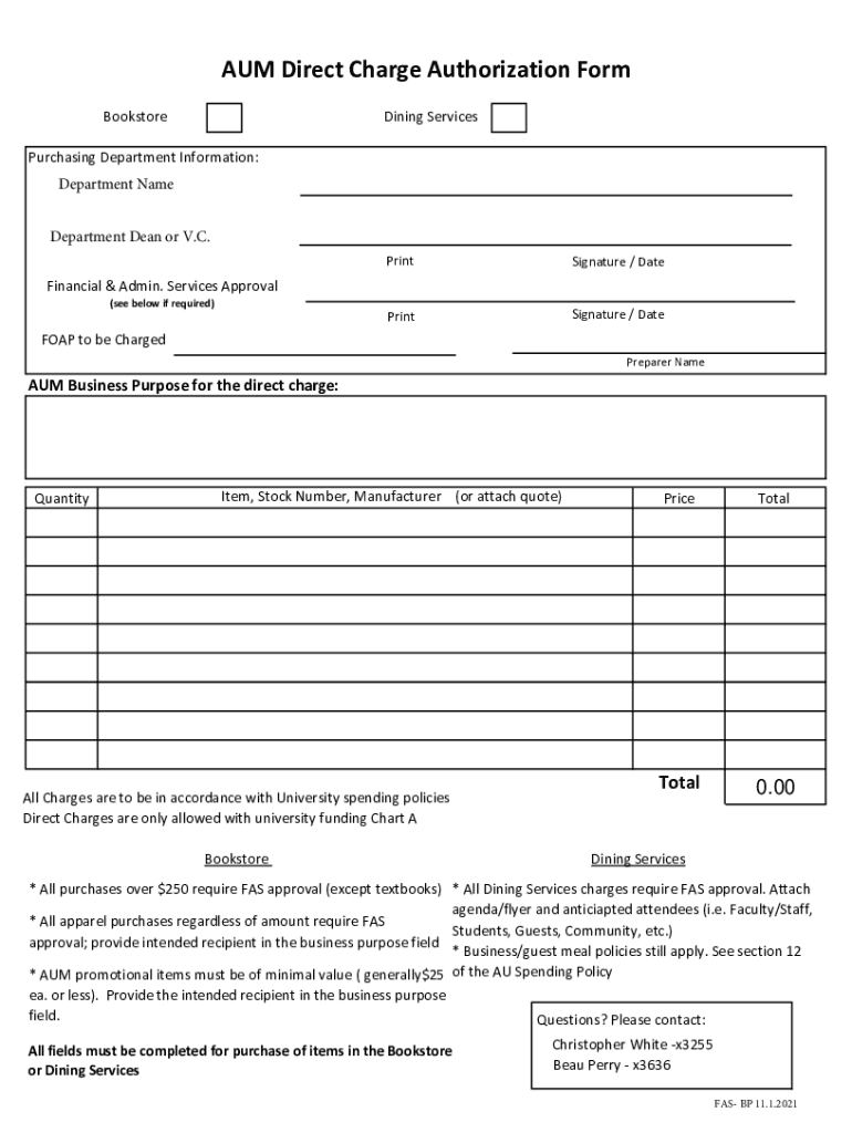 Fillable Online Aum Direct Charge Authorization Form Fax Email Print - pdfFiller