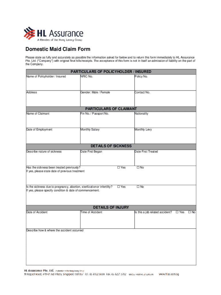 Fillable Online Domestic Maid Claim Form Fax Email Print - pdfFiller