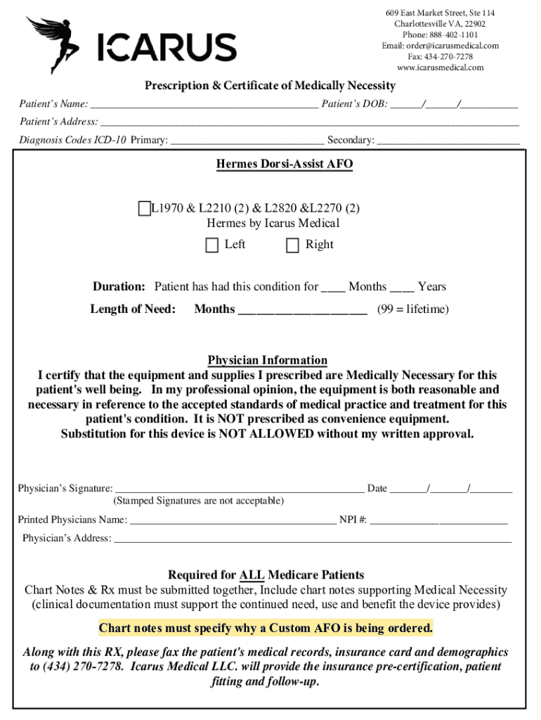 Fillable Online Prescription & Certificate of Medically Necessity Fax ...