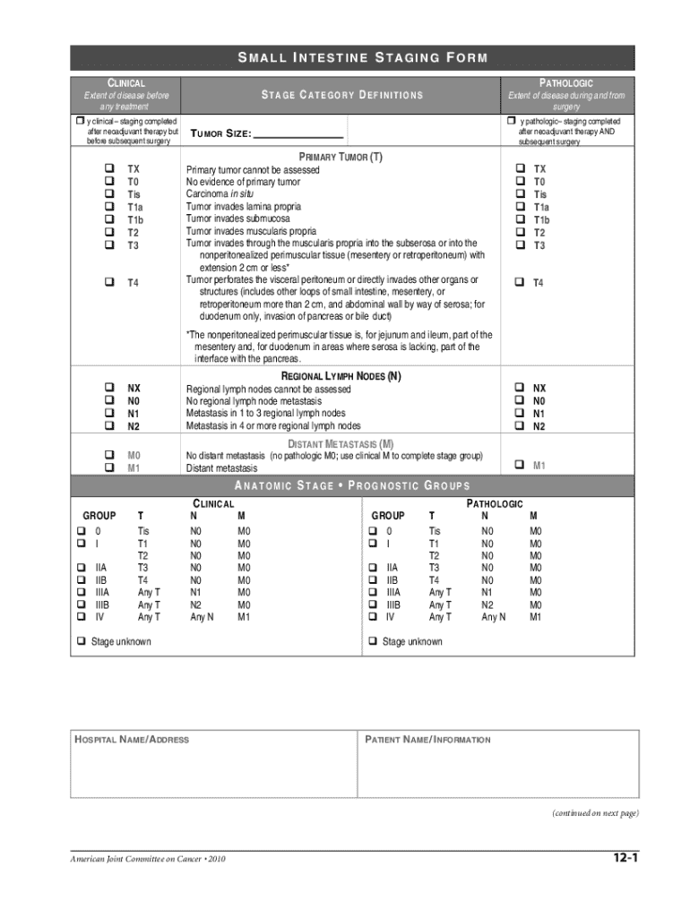 Fillable Online Small Intestine Staging Form Fax Email Print - pdfFiller