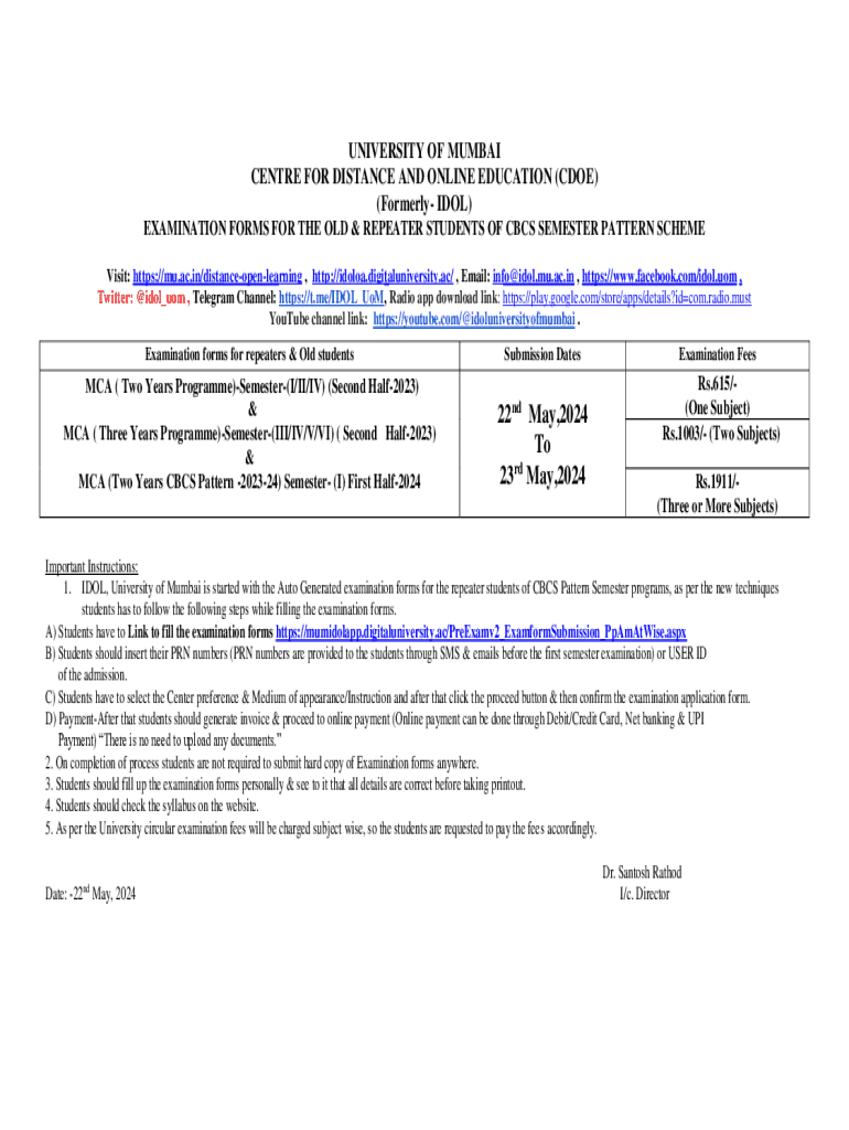 Fillable Online Examination Forms for Mca Programs Fax Email Print ...