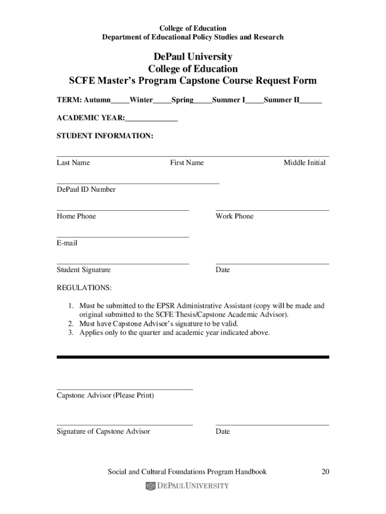Fillable Online Scfe Master’s Program Capstone Course Request Fax Email Print - pdfFiller