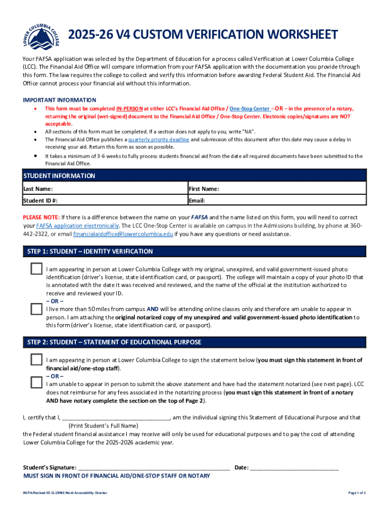 Fillable Online 2025-26 V4 Custom Verification Worksheet Fax Email Print - pdfFiller