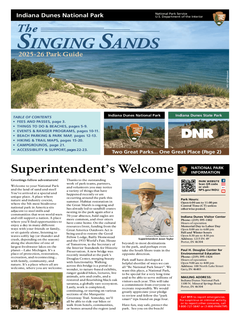 Fillable Online Indiana Dunes National Park 2025-26 Park Guide Fax Email Print - pdfFiller