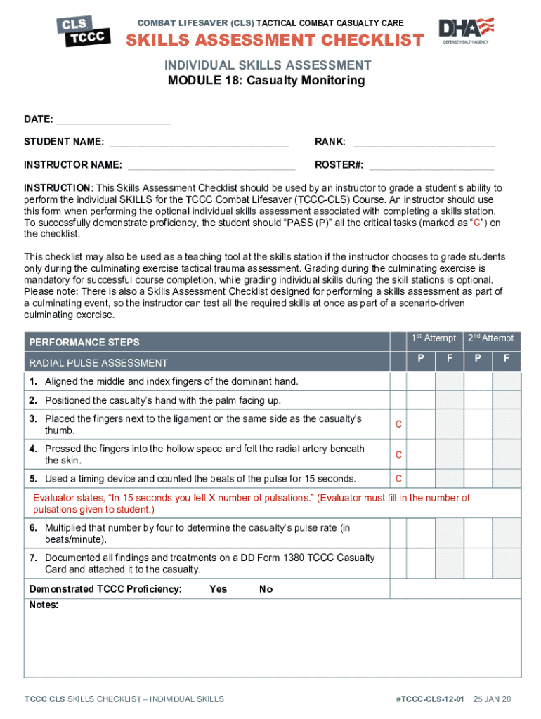 Fillable Online Tccc Cls Skills Assessment Checklist Fax Email Print ...