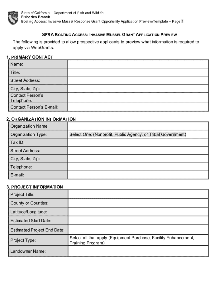 Fillable Online Invasive Mussel Grant Application Fax Email Print ...