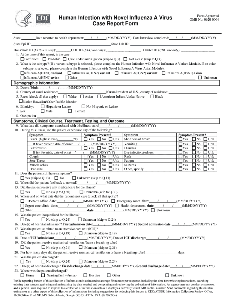 Fillable Online Human Infection With Novel Influenza a Virus Case ...