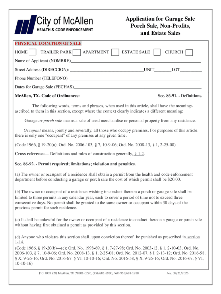 Fillable Online Solicitud De Garage Sale Fax Email Print - pdfFiller