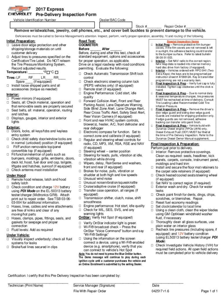 Fillable Online Vehicle Pre-delivery Inspection Fax Email Print - pdfFiller