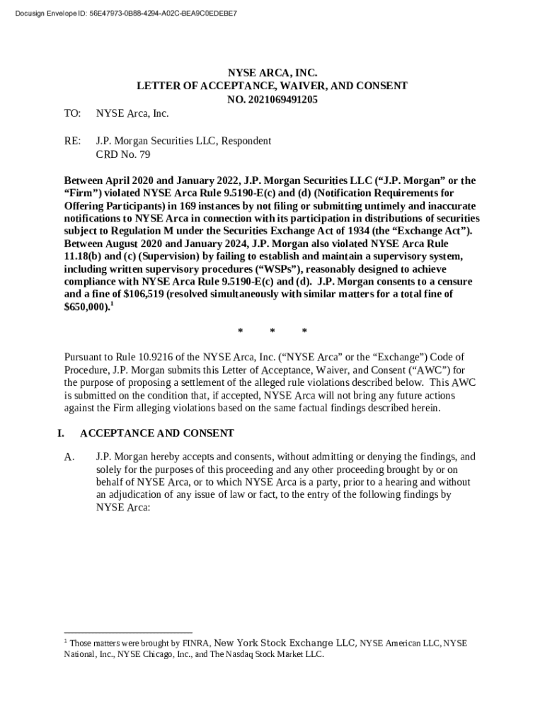 Fillable Online Nyse Arca, Inc. Letter of Acceptance, Waiver, and Consent No. 2021069491205 Fax ...