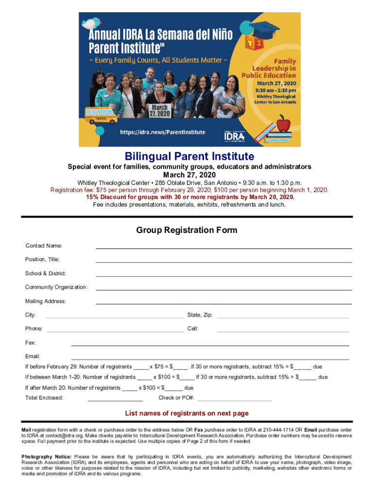 Fillable Online Bilingual Parent Institute Group Registration Form Fax ...