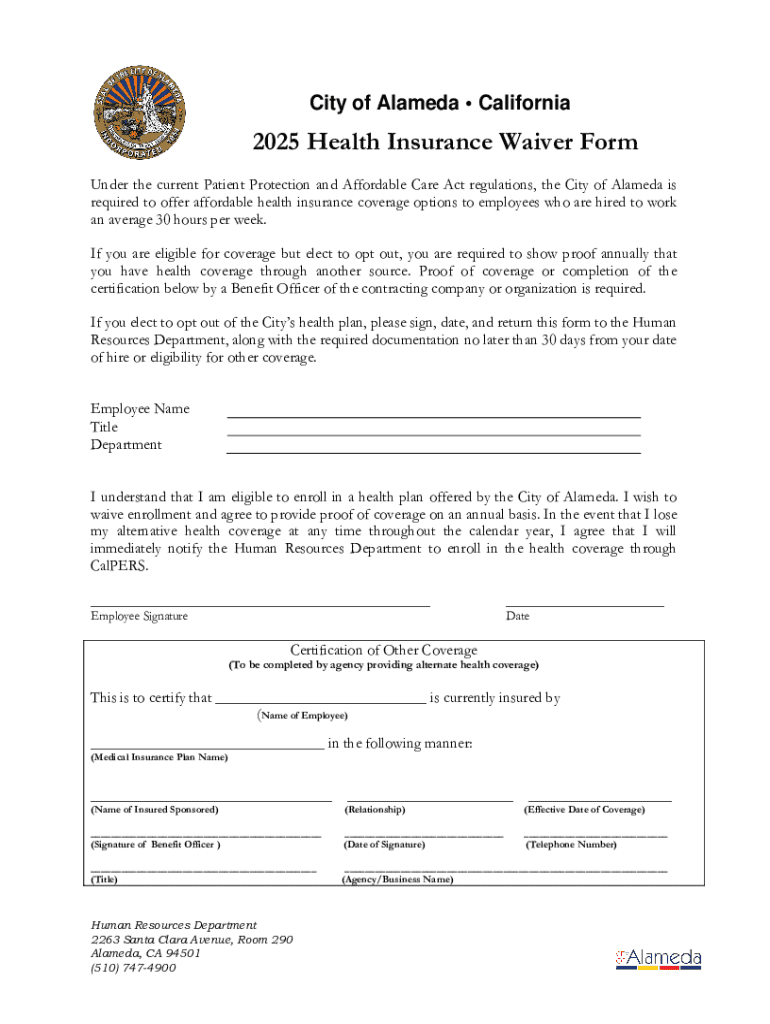 Fillable Online 2025 Health Insurance Waiver Form Fax Email Print ...