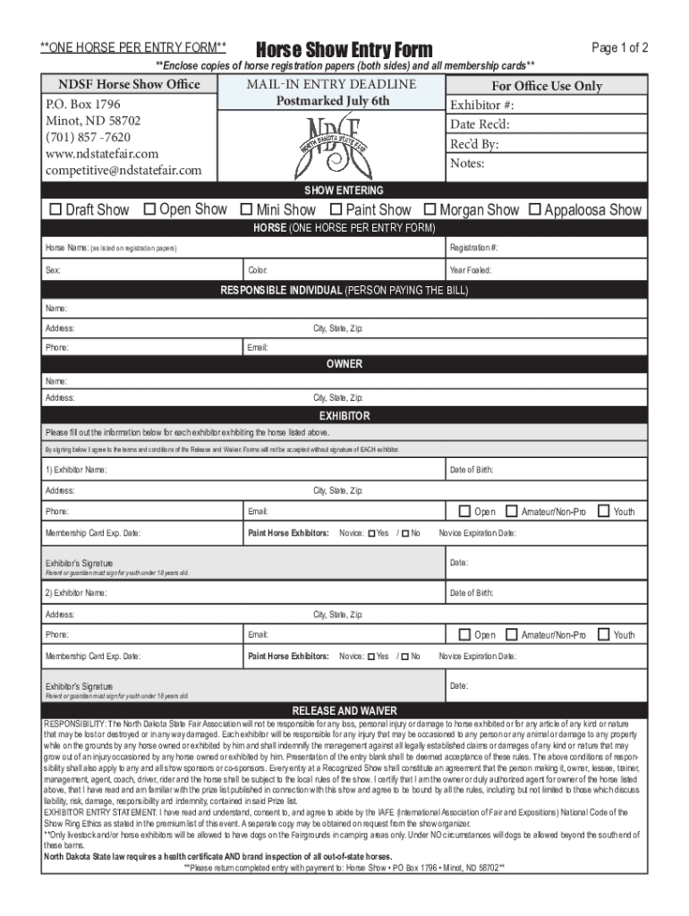 Fillable Online Horse Show Entry Form Fax Email Print - pdfFiller