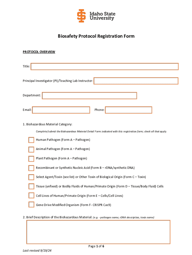 Fillable Online Biosafety Protocol Registration Form Fax Email Print - pdfFiller