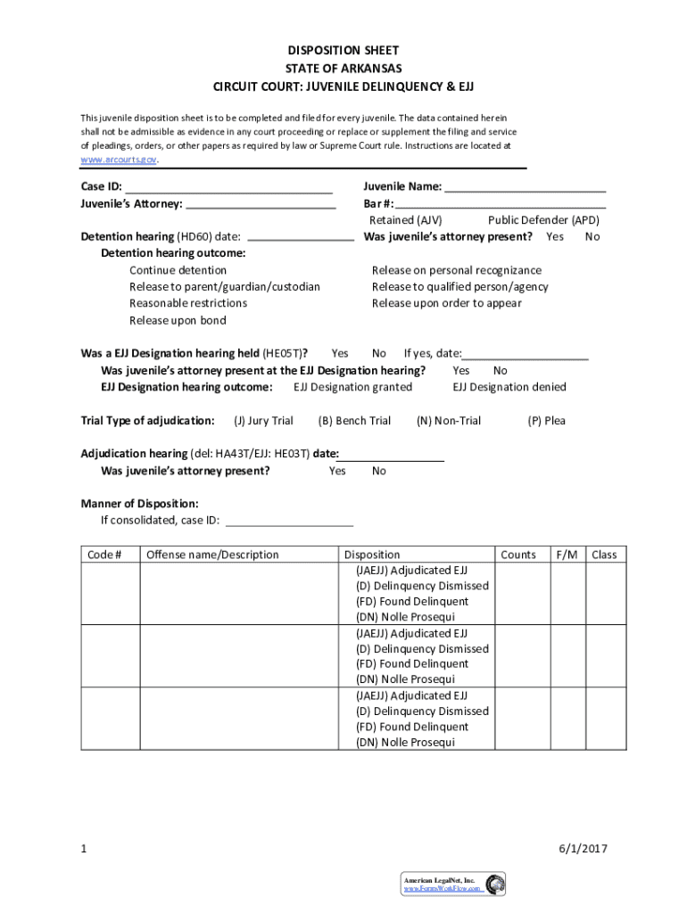 Fillable Online Juvenile Disposition Sheet Fax Email Print - pdfFiller