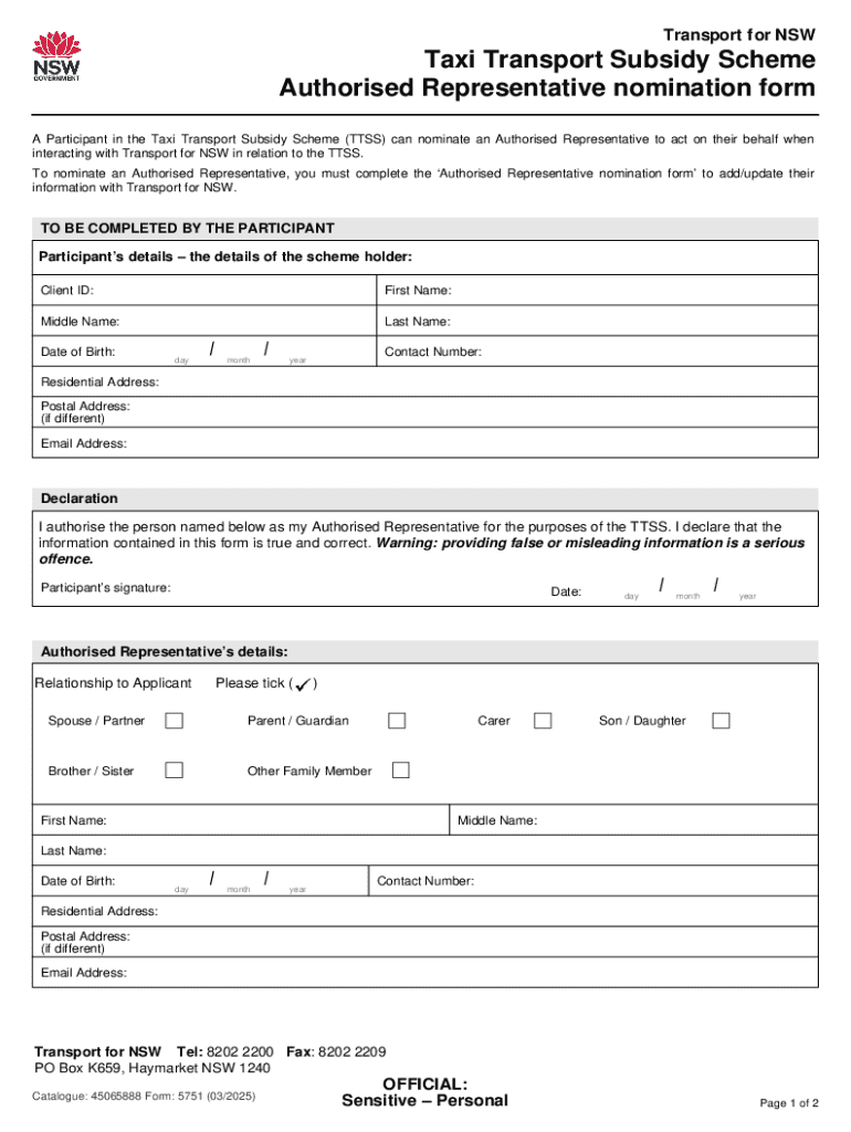 Fillable Online Taxi Transport Subsidy Scheme Authorised Representative ...