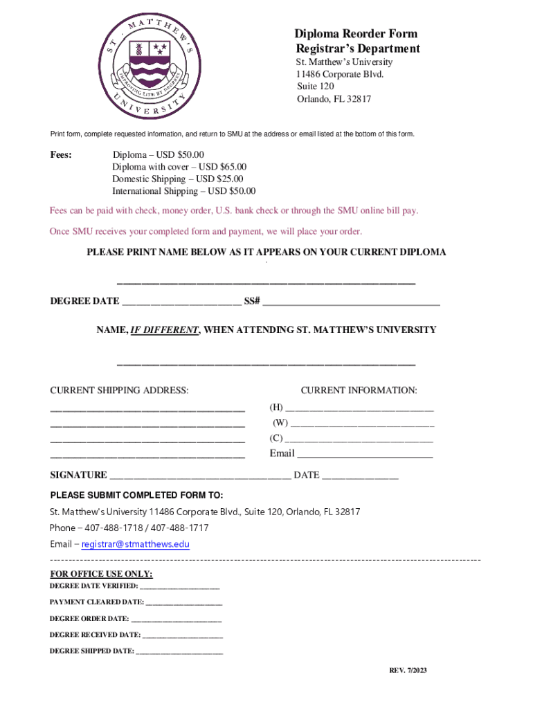Fillable Online Diploma Reorder Form Fax Email Print - pdfFiller