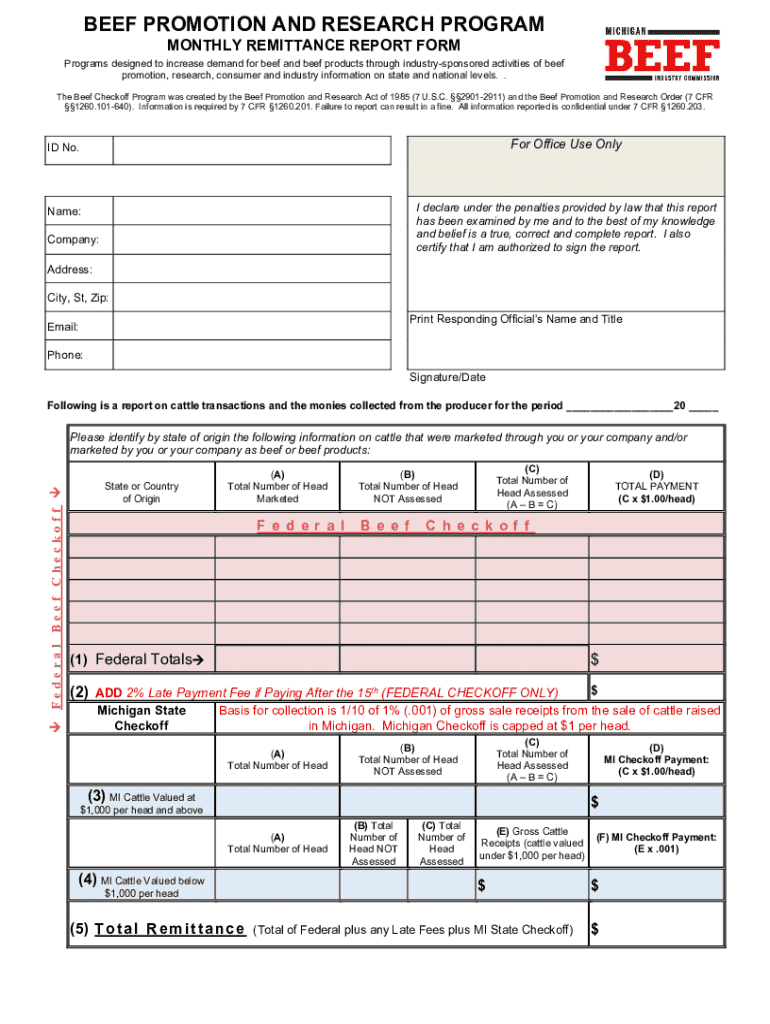 Fillable Online Beef Monthly Remittance Form Fax Email Print - pdfFiller