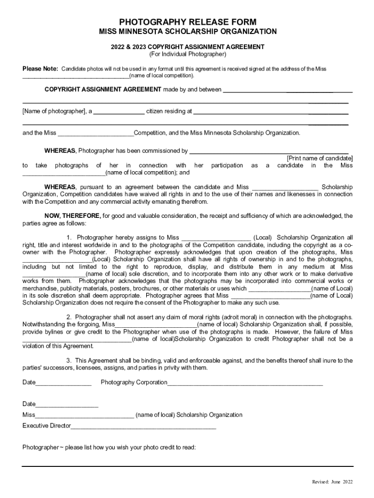 Fillable Online Copyright Assignment Agreement for Photography Fax Email Print - pdfFiller