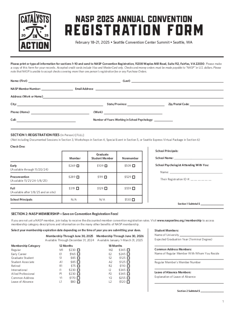 Fillable Online Nasp 2025 Annual Convention Registration Form Fax Email ...