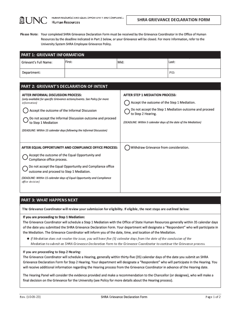 Fillable Online Shra Grievance Declaration Form Fax Email Print - pdfFiller