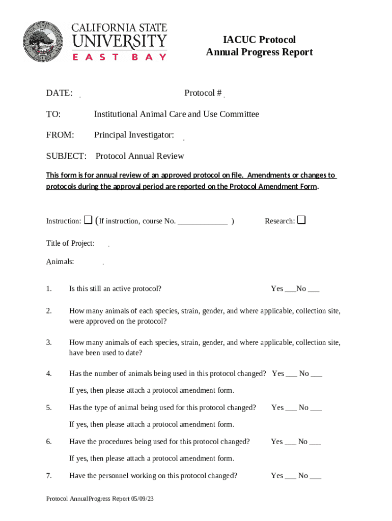Iacuc Protocol Annual Progress Report Doc Template | pdfFiller