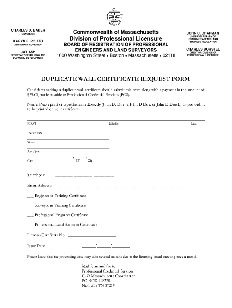 Fillable Online Duplicate Wall Certificate Request Fax Email Print - pdfFiller