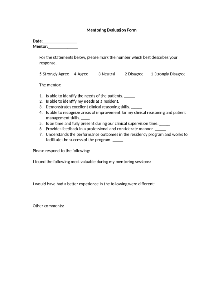 Mentoring Evaluation Doc Template | pdfFiller