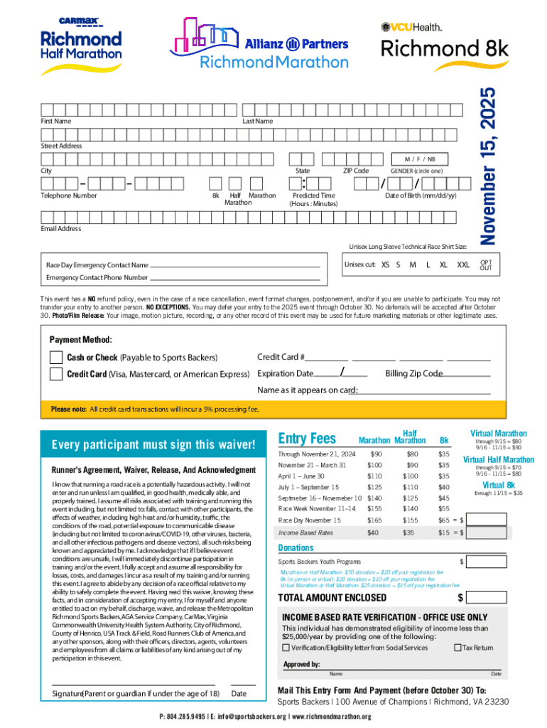 Fillable Online Richmond Marathon Registration Form Fax Email Print ...