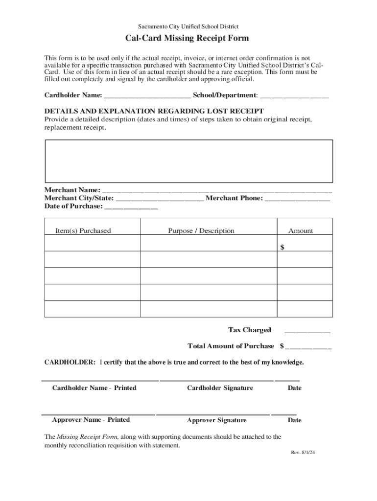 Fillable Online Cal-card Missing Receipt Form Fax Email Print - pdfFiller