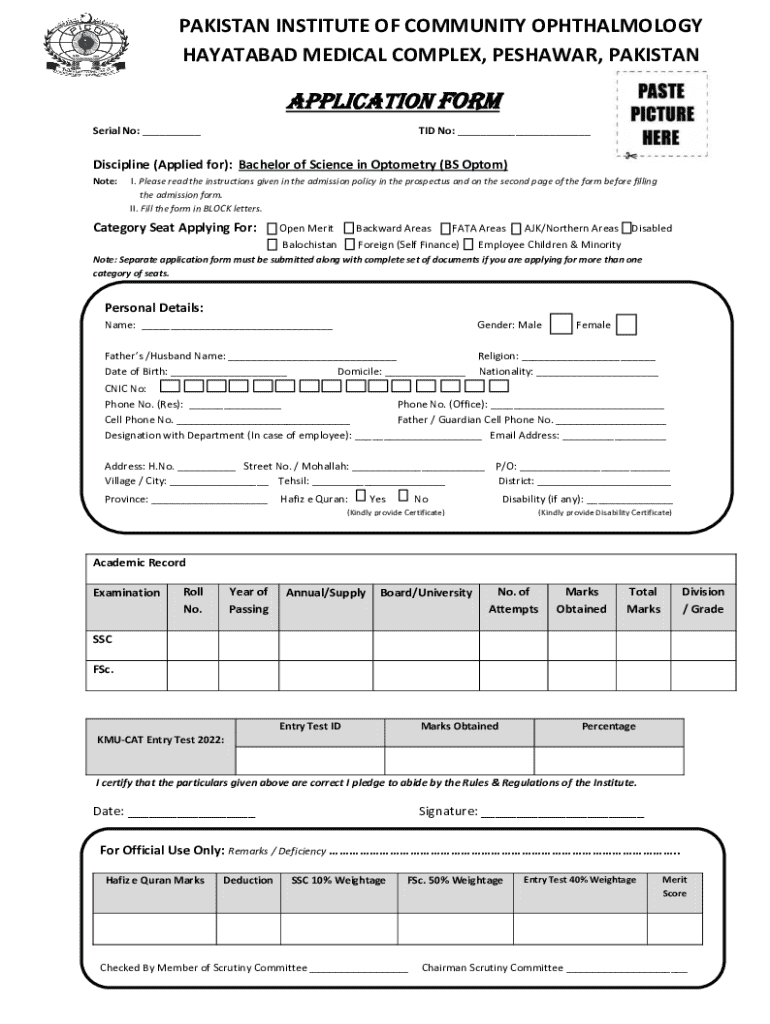 Fillable Online Bachelor of Science in Optometry (bs Optom) Admission Form Fax Email Print ...