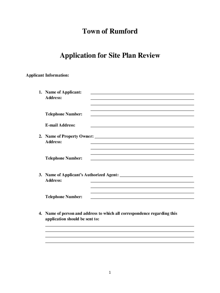 Fillable Online Town of Rumford Application for Site Plan Review Fax ...