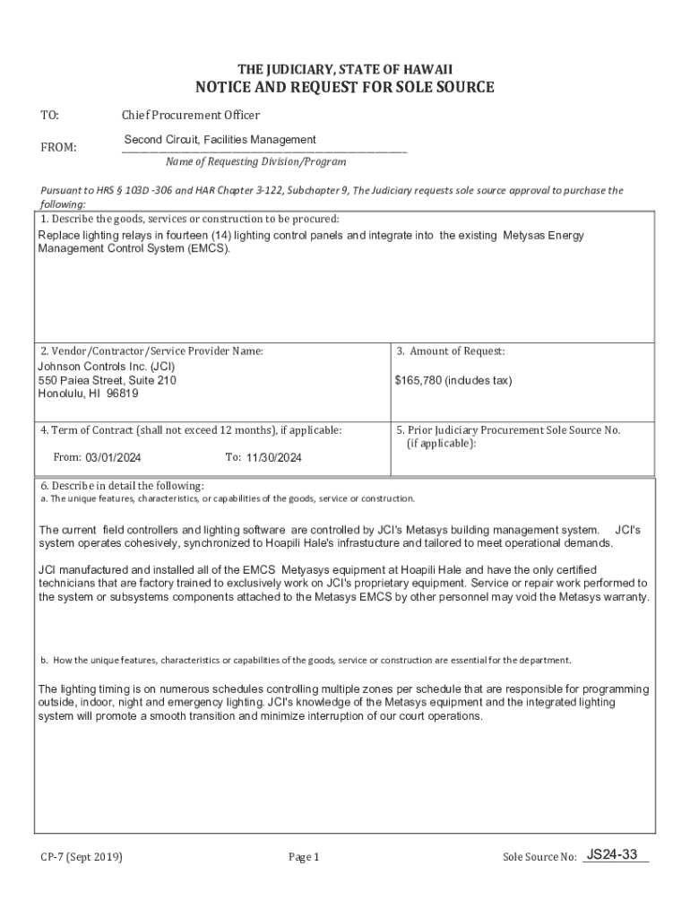Fillable Online Notice and Request for Sole Source Fax Email Print - pdfFiller