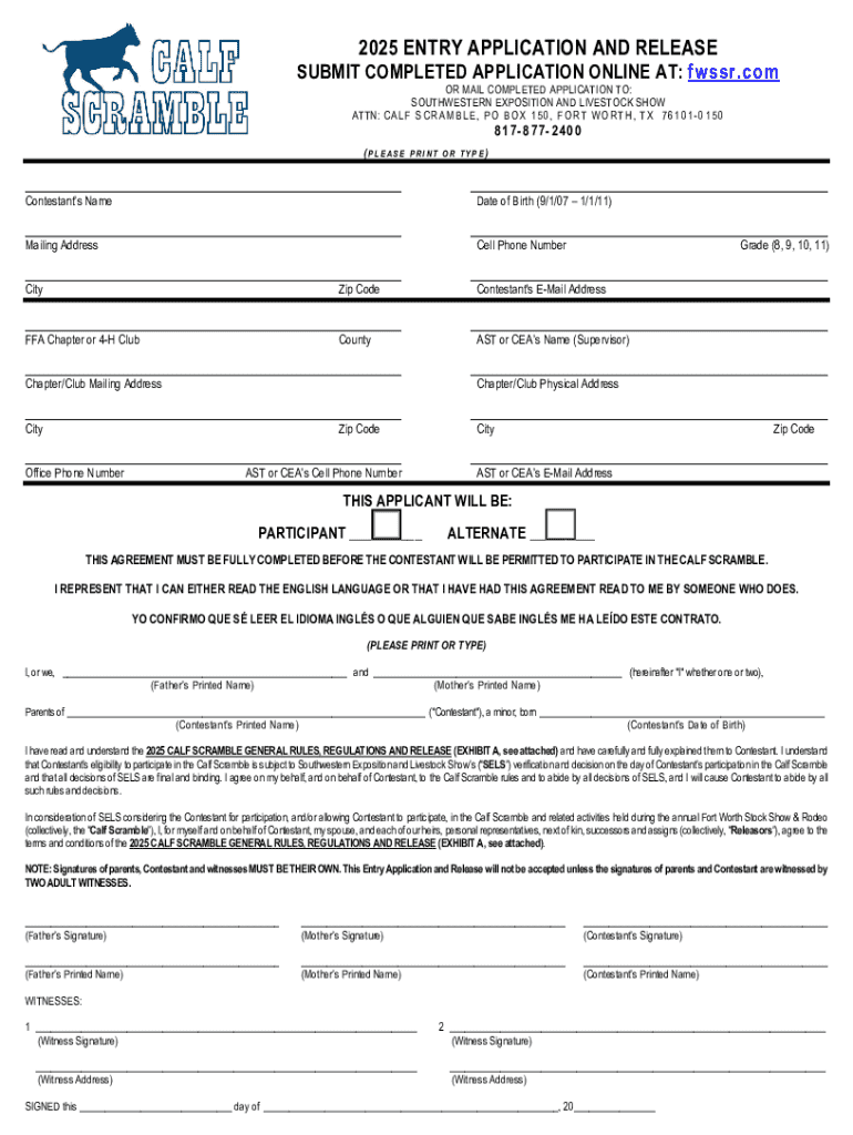 Fillable Online 2025 Calf Scramble Entry Application Fax Email Print ...