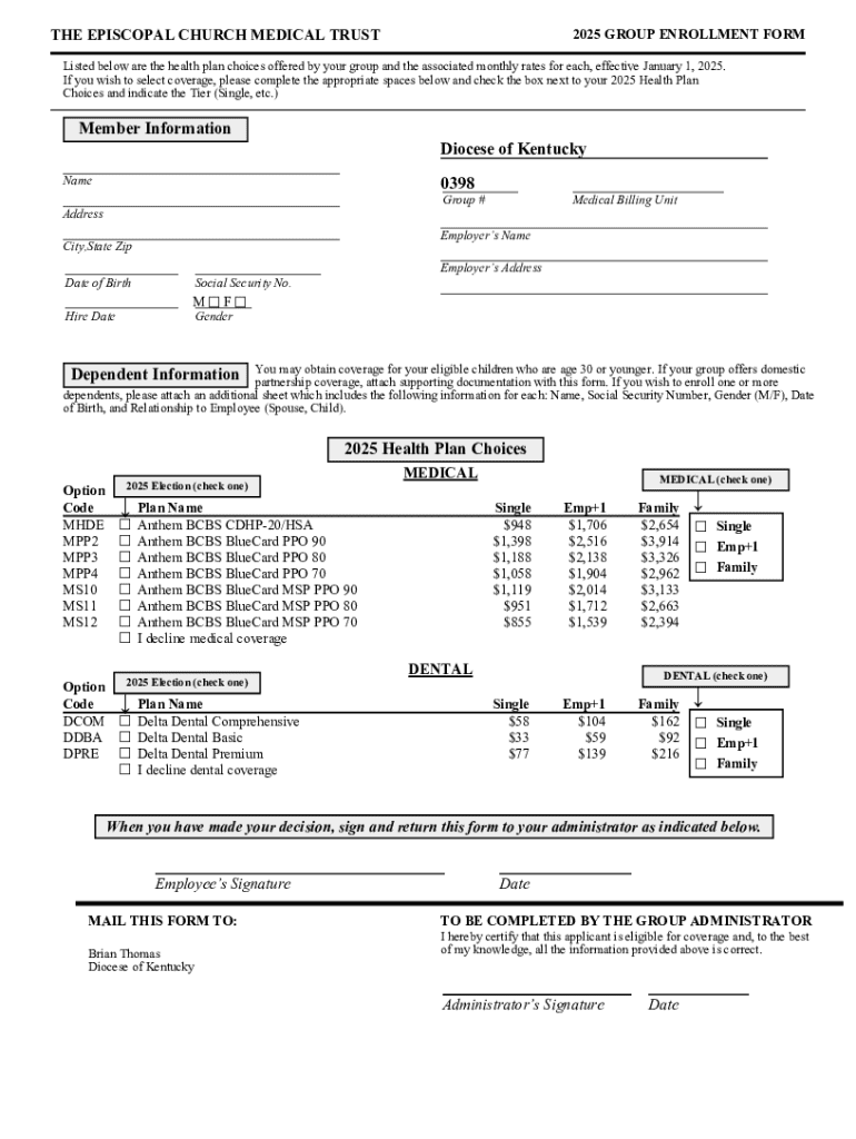 Fillable Online 2025 Group Enrollment Form for the Episcopal Church ...