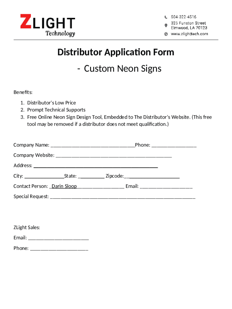Distributor Application Doc Template | pdfFiller