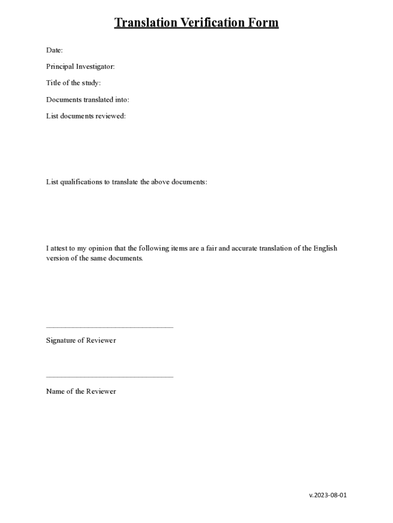 Fillable Online Translation Verification Form Fax Email Print - pdfFiller
